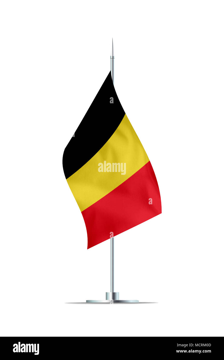 Small Belgium flag on a metal pole. The flag has nicely detailed ...