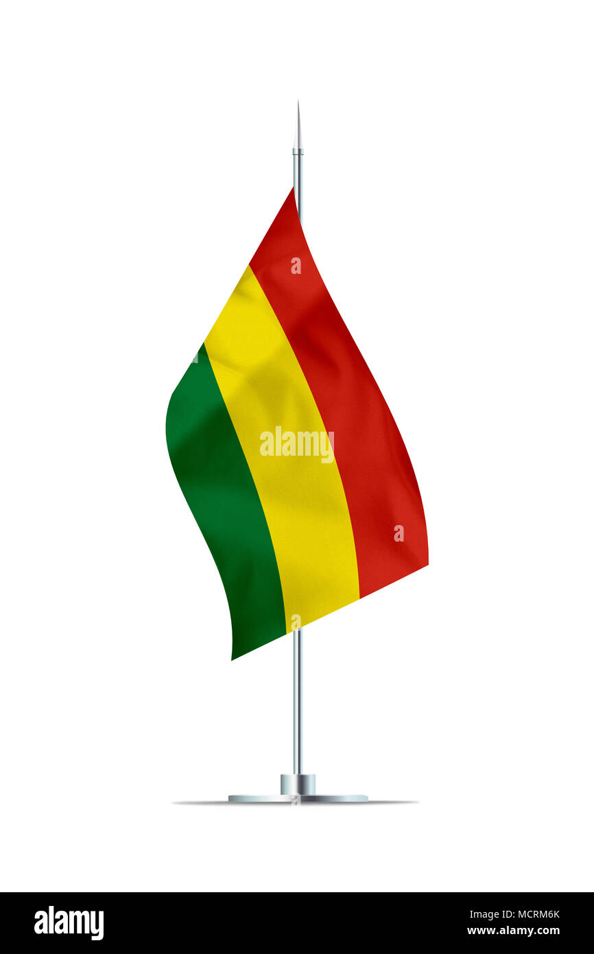 Small Bolivia flag on a metal pole. The flag has nicely detailed ...