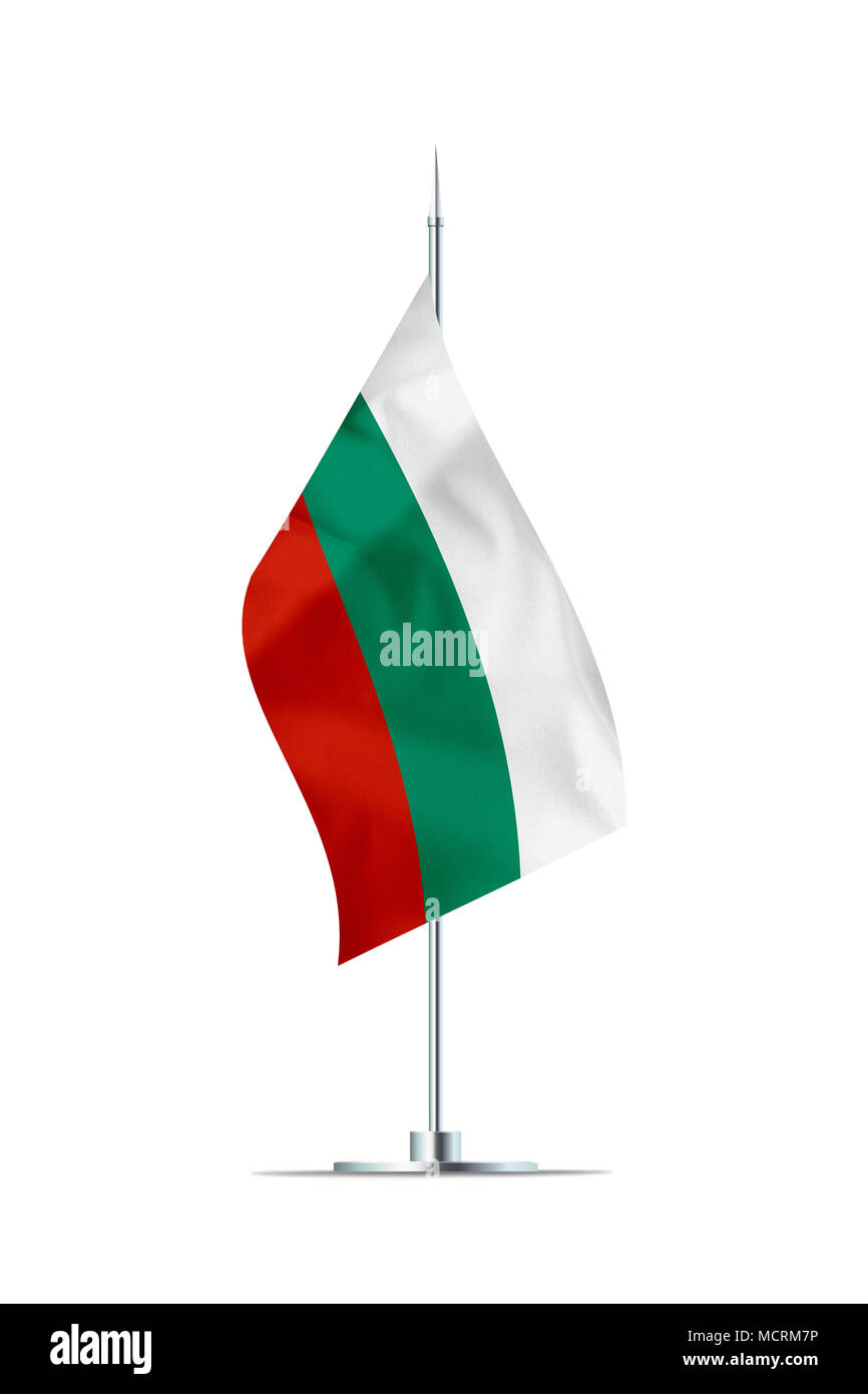 Small Bulgarian flag on a metal pole. The flag has nicely detailed ...