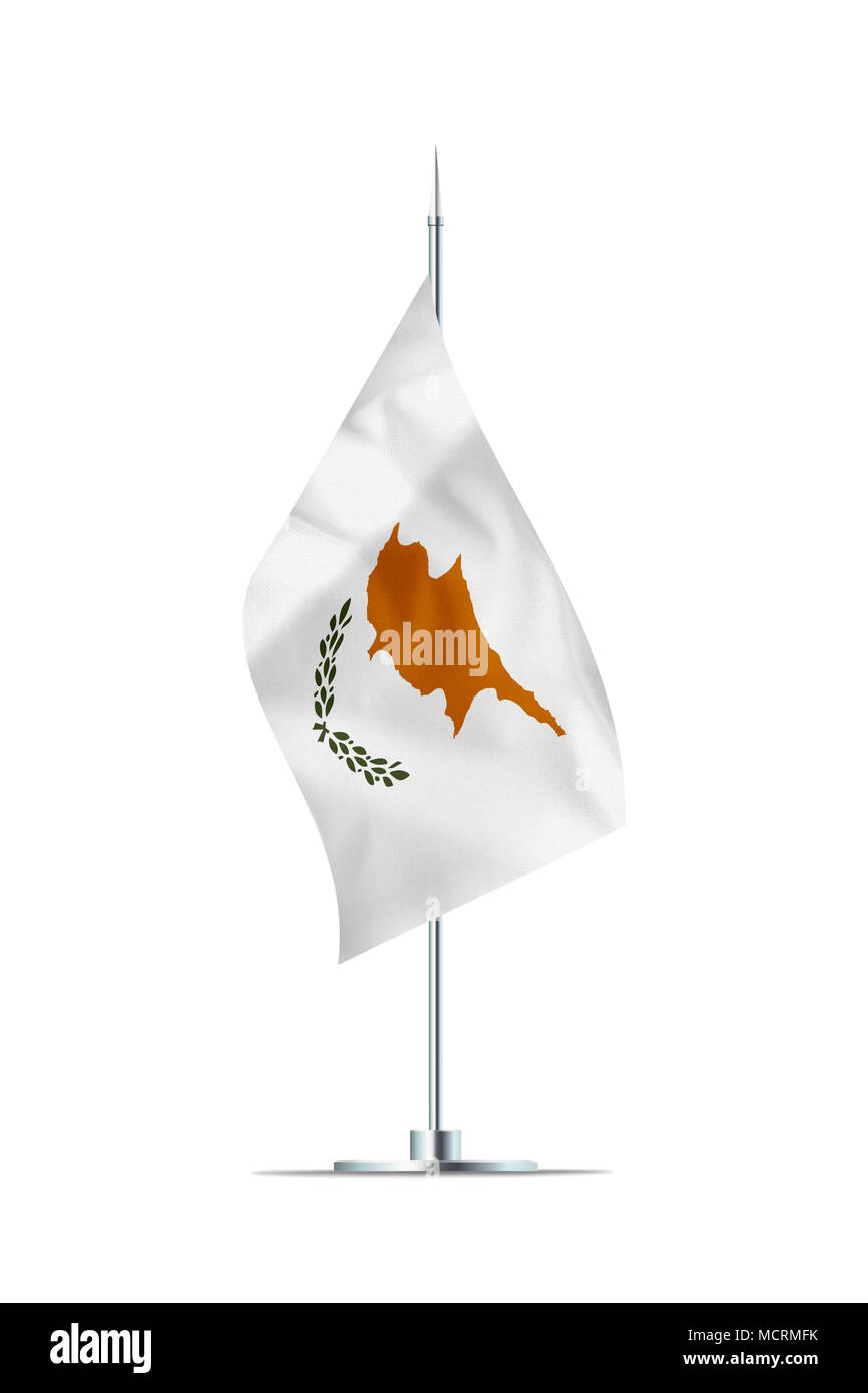 Small Cyprus flag on a metal pole. The flag has nicely detailed textile ...