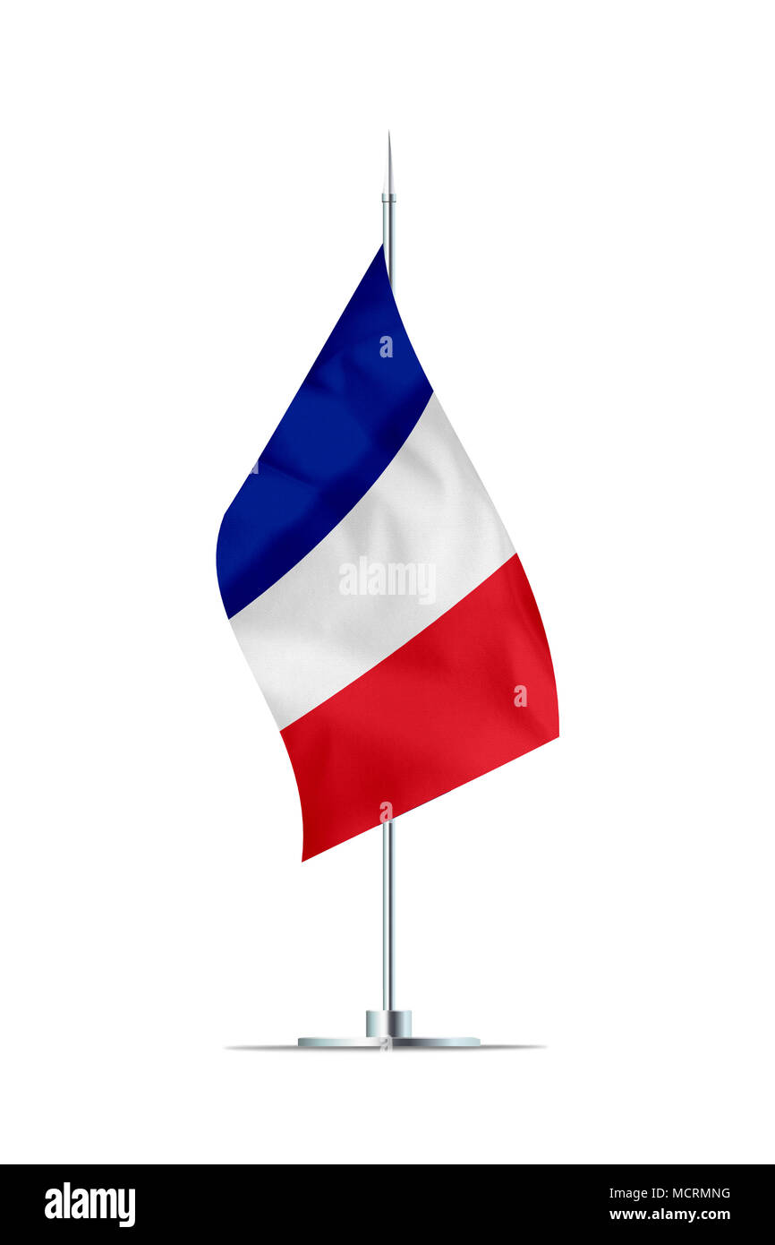Small french flag on a metal pole. The flag has nicely detailed textile ...