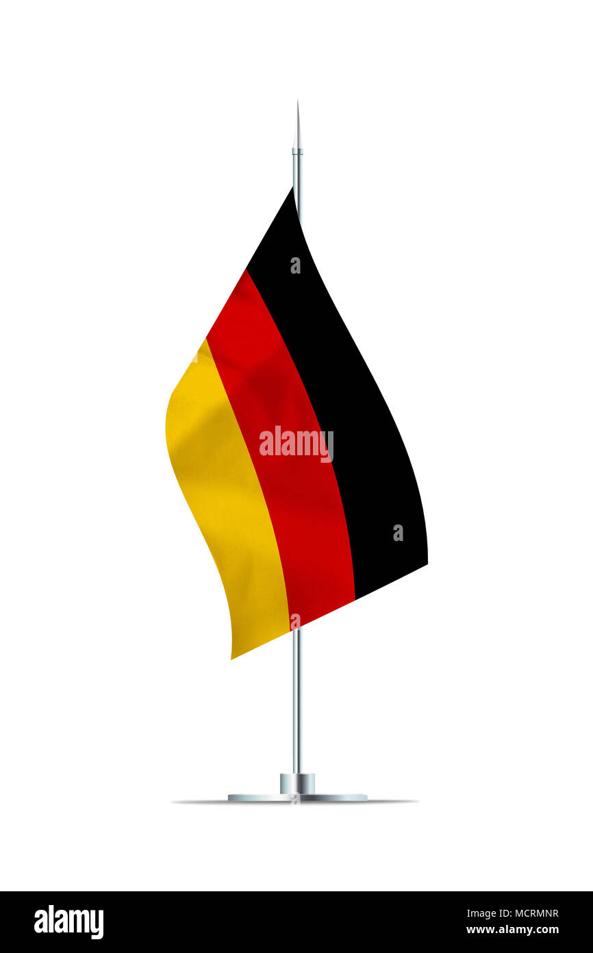 Small German flag on a metal pole. The flag has nicely detailed textile ...