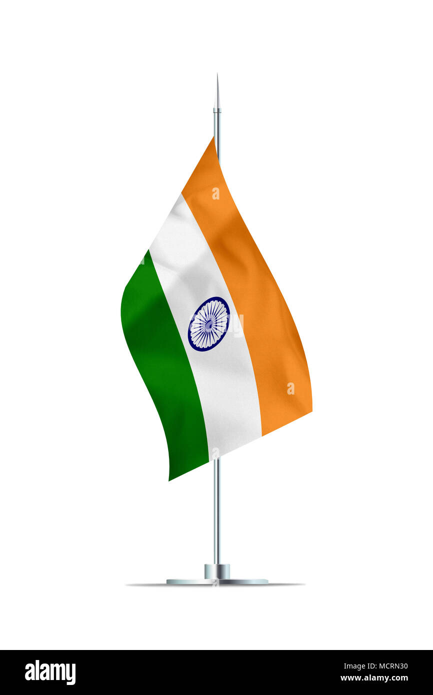Small Indian flag on a metal pole. The flag has nicely detailed textile ...
