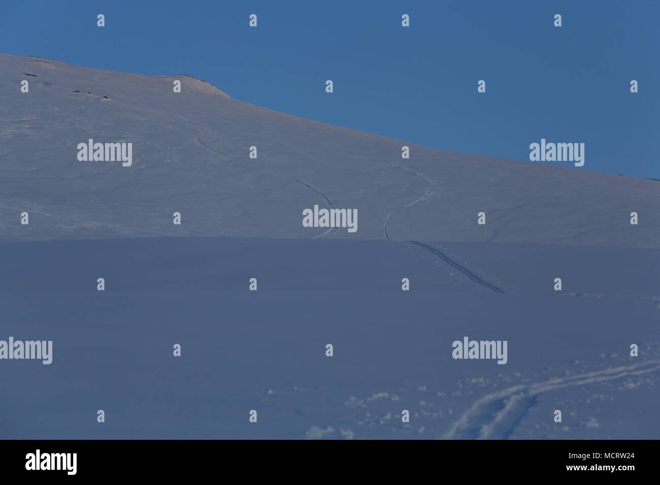 Ski Tracks In The Snow, Mountain Stock Photo - Alamy