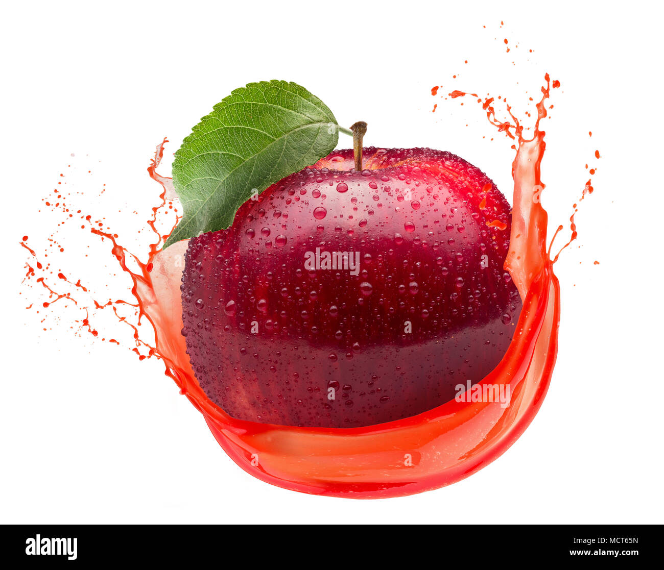 red apple in juice splash isolated on a white background Stock Photo ...