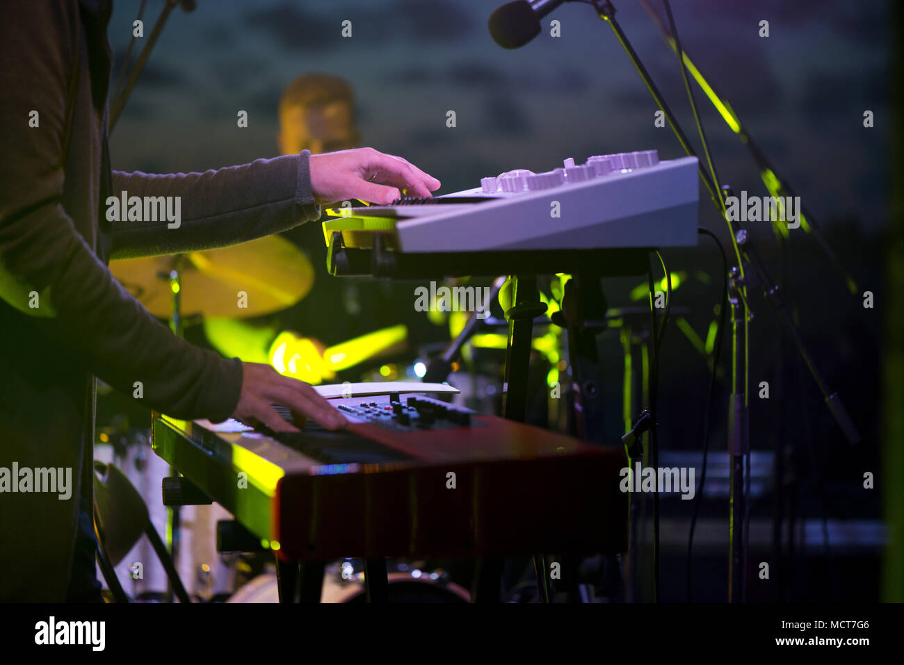 Male musician plays a musical instrument on the stage. Artist playing ...