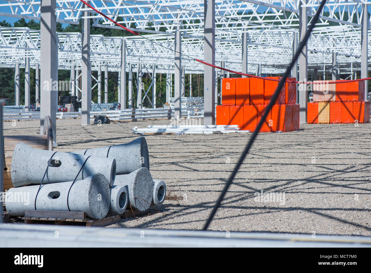 Construction workers fabricated steel reinforced concrete column ...
