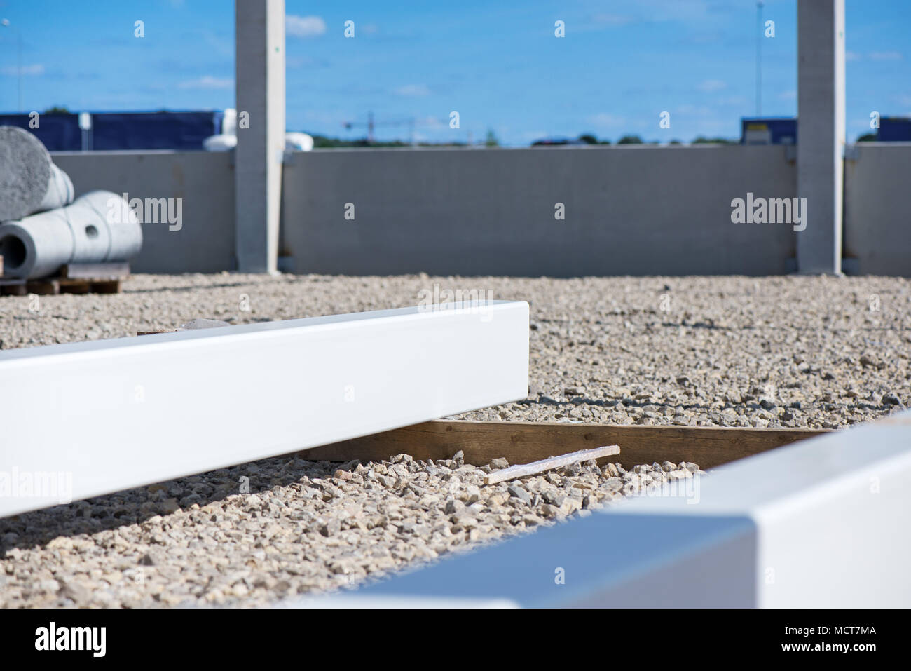 Construction workers fabricated steel reinforced concrete column ...