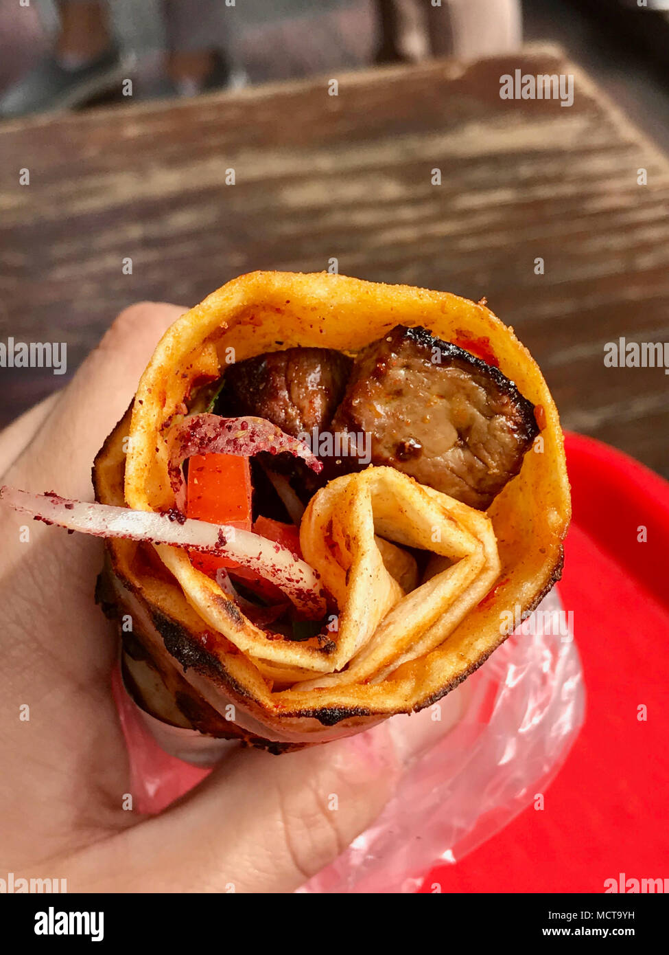Arnavut Cigeri / Albanian Liver Shawarma Kebab Durum. Fast Food Stock ...