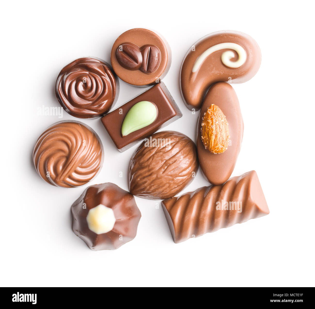 Mixed belgian pralines. Chocolate truffles isolated on white background ...