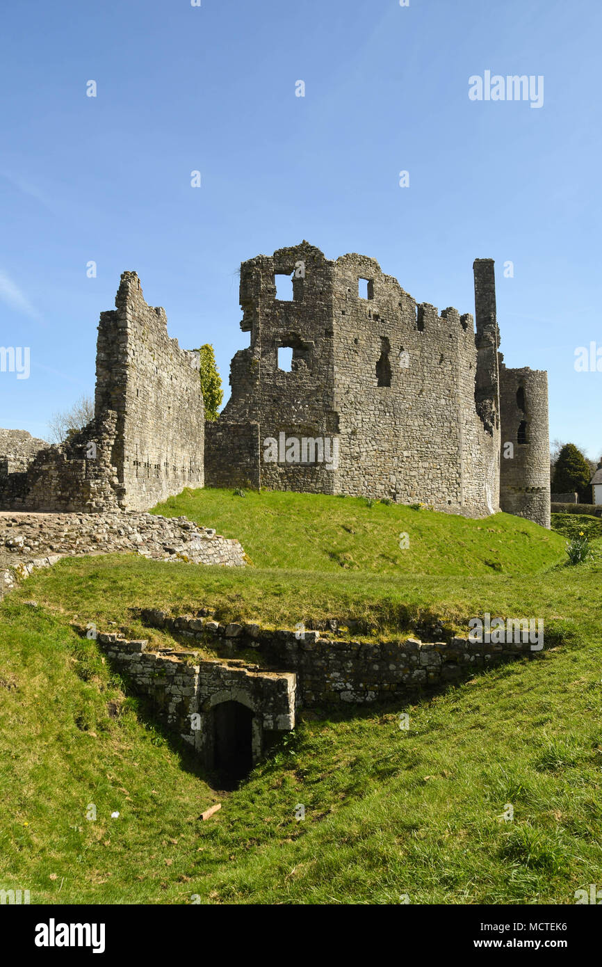 The moat of Coity Castle with the inner bailey in the background Stock ...