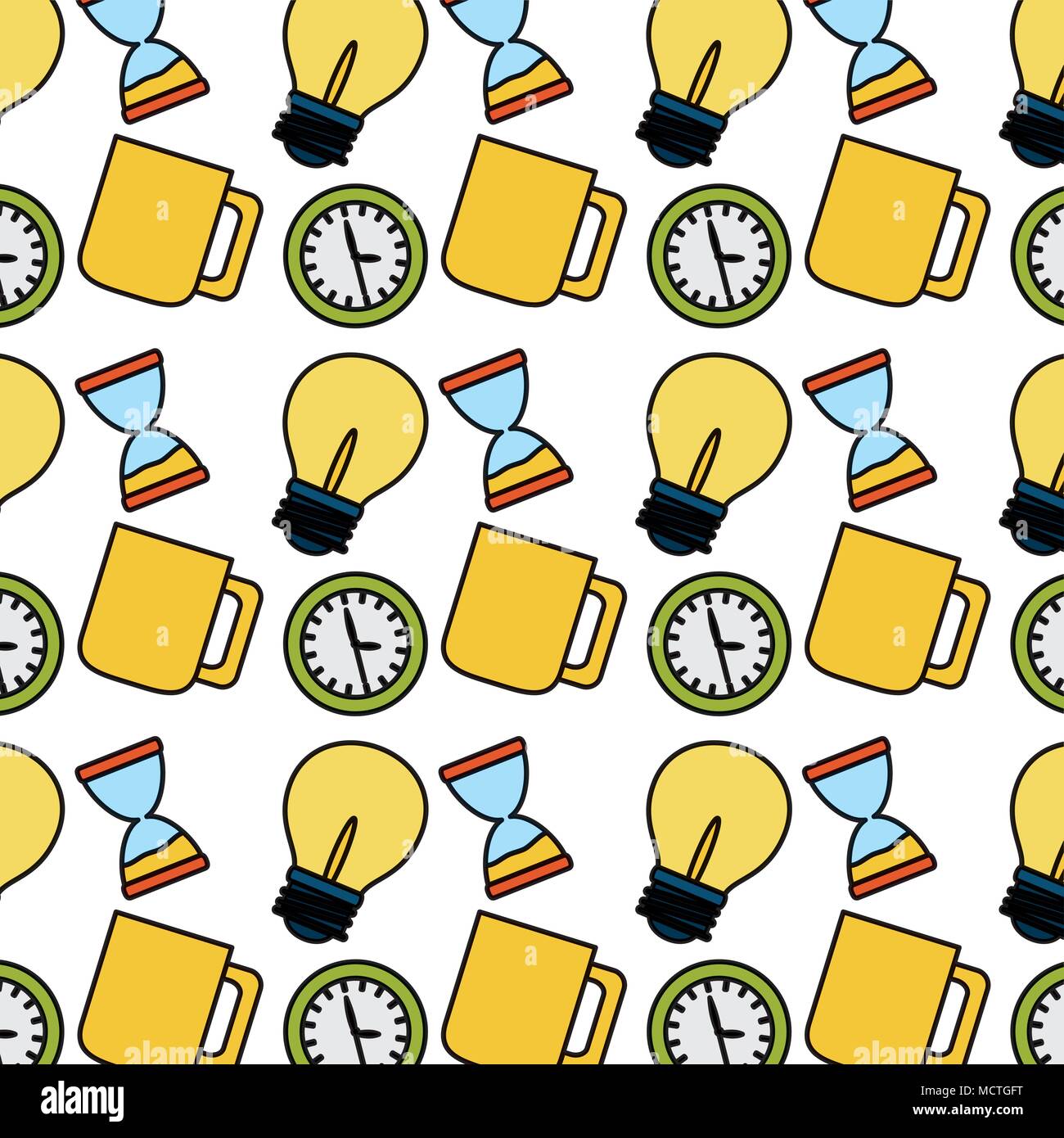 color hourglass and clock with bulb energy background Stock Vector ...