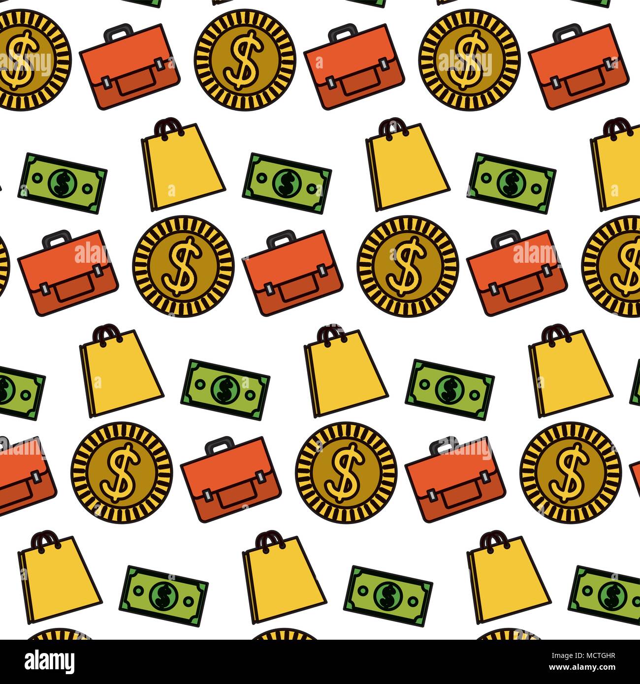 color dollar money currency and briefcase background Stock Vector Image ...