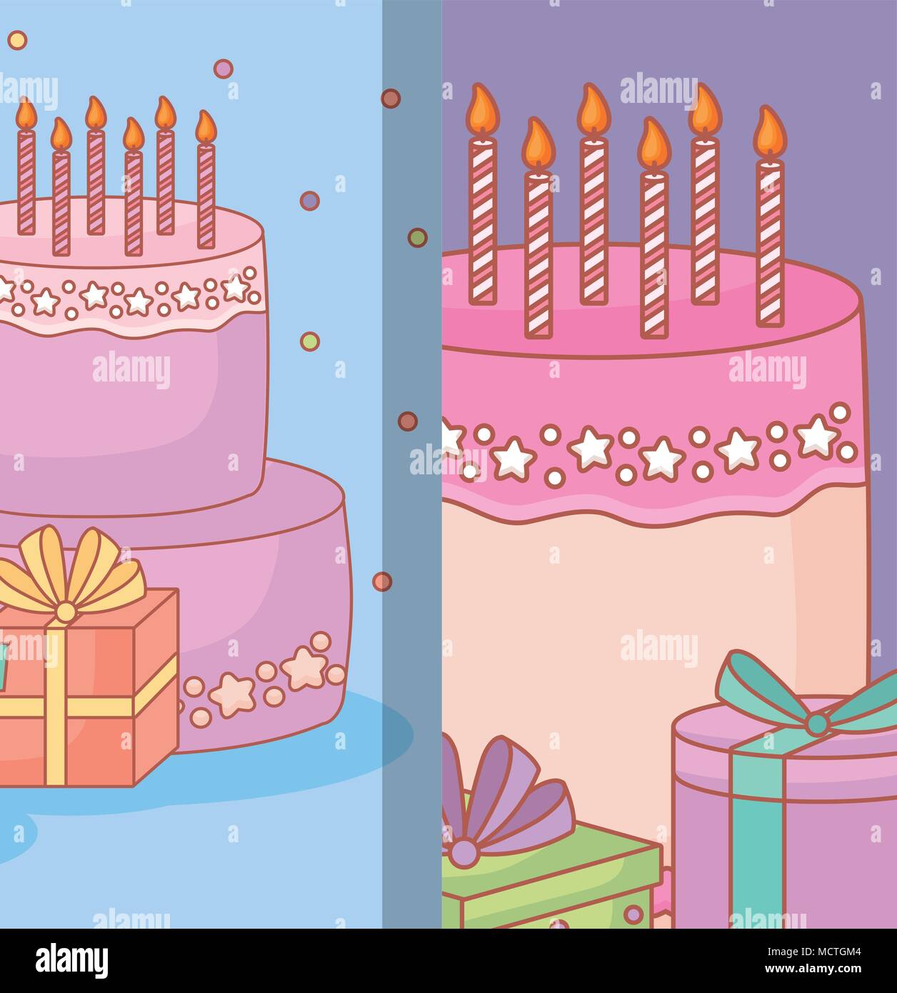 happy birthday design with gift boxes and birthday cakes over colorful ...