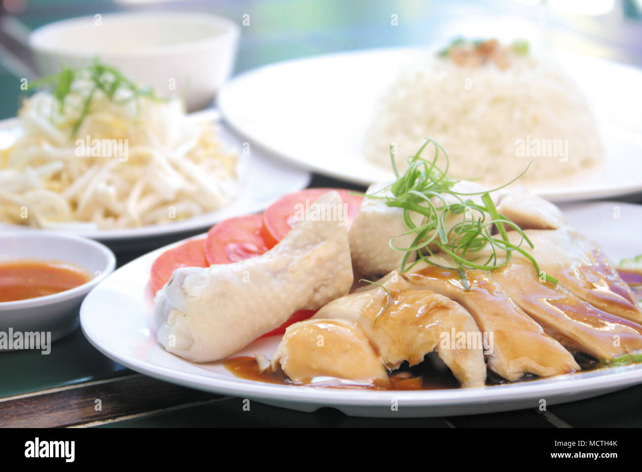 chicken rice. Asian style hainan chicken rice closeup Stock Photo - Alamy