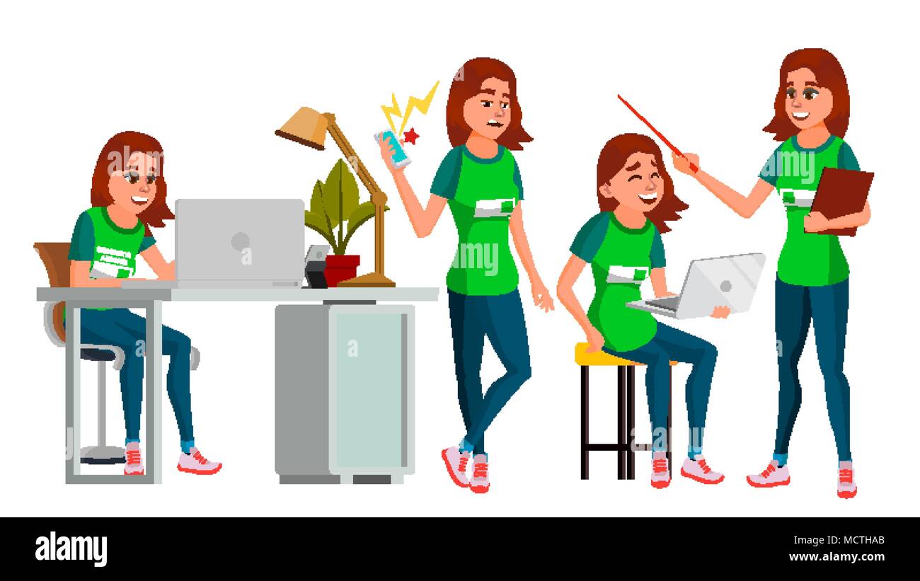 Young Business Woman Character Vector. Environment Process. Lady In ...