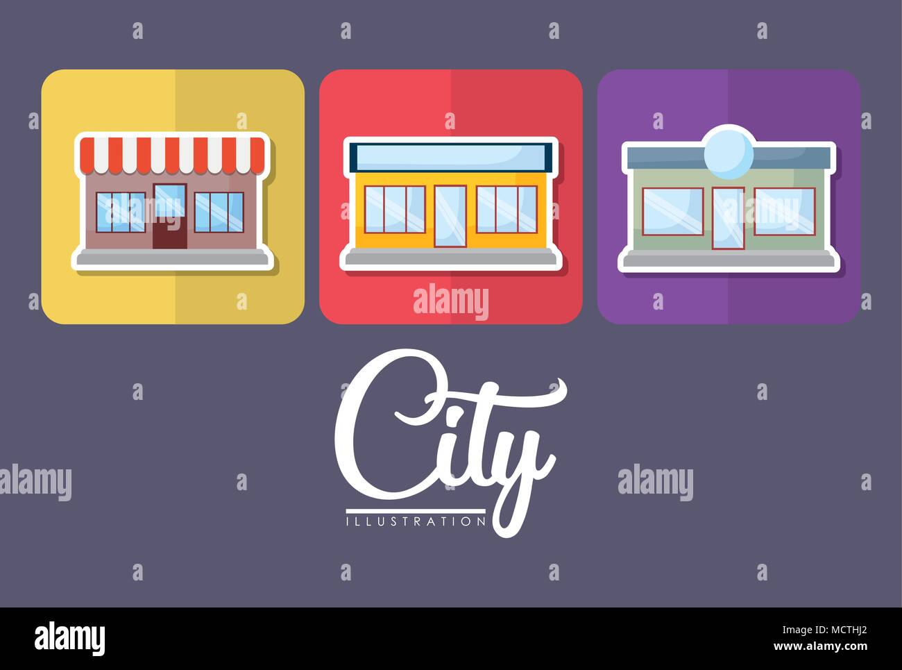 icon set of city concept with stores related icons over colorful ...