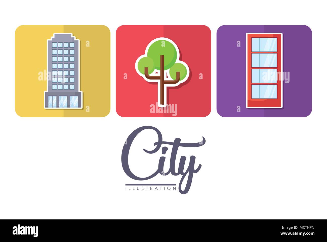 city elements set over colorful squares and white background, vector ...