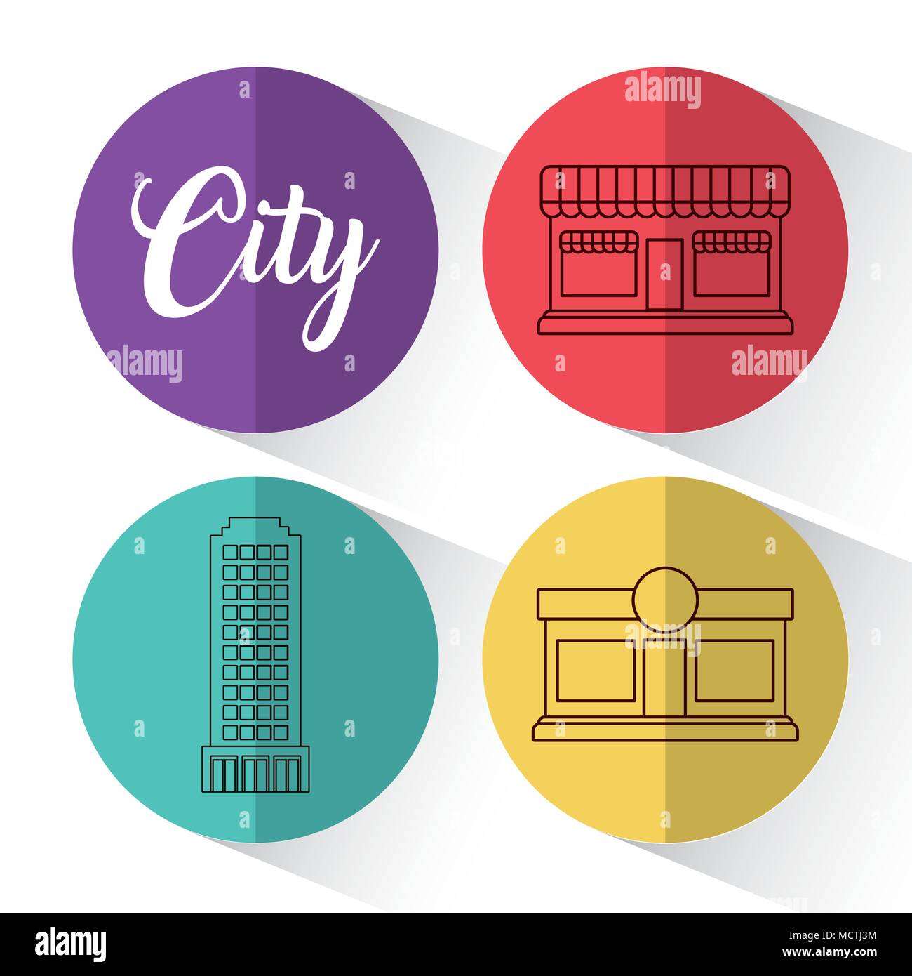 icon set of city elements concept over colorful circles and white ...
