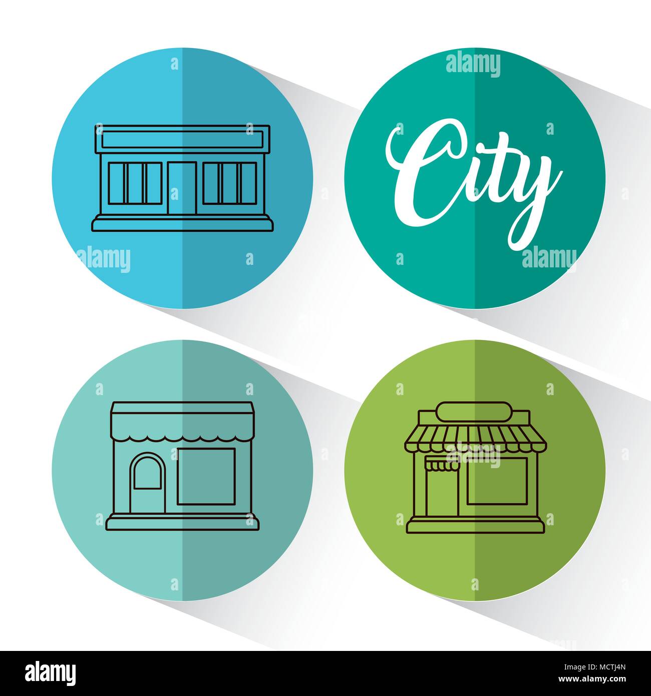 icon set of city elements concept over colorful circles and white ...