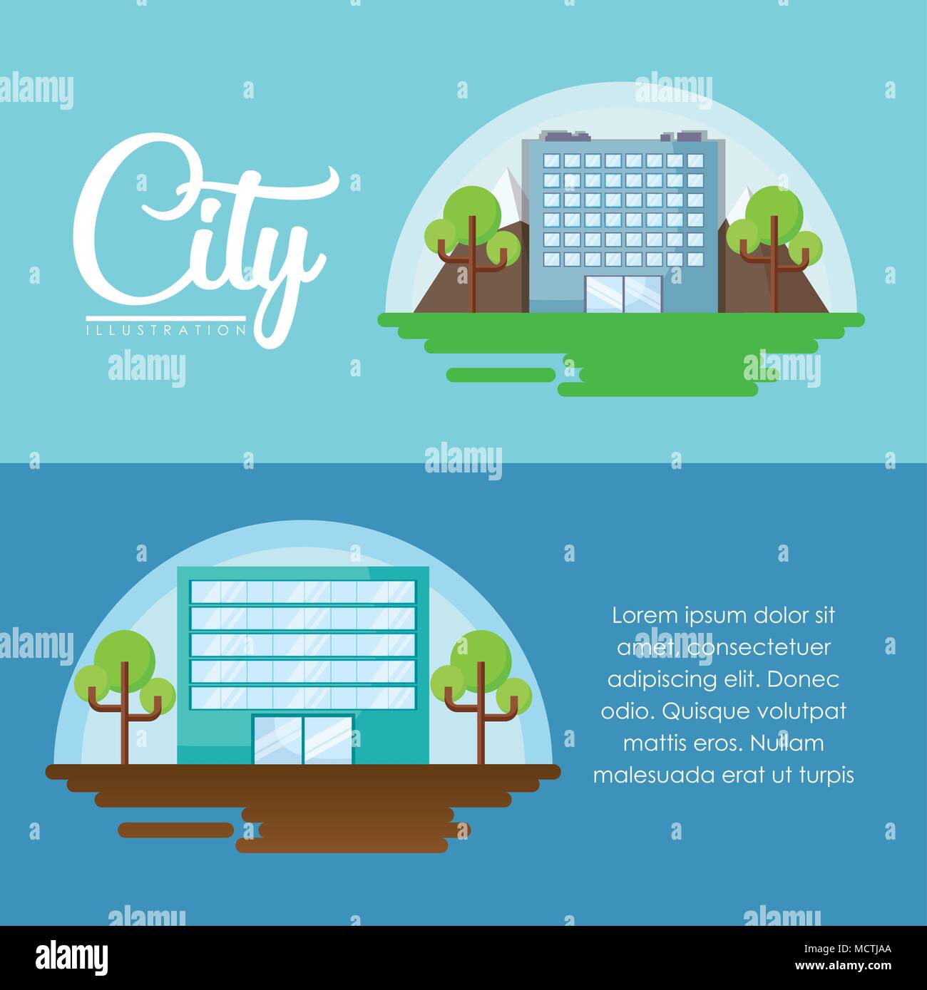 Infographic of city concept with city buildings and trees over blue ...