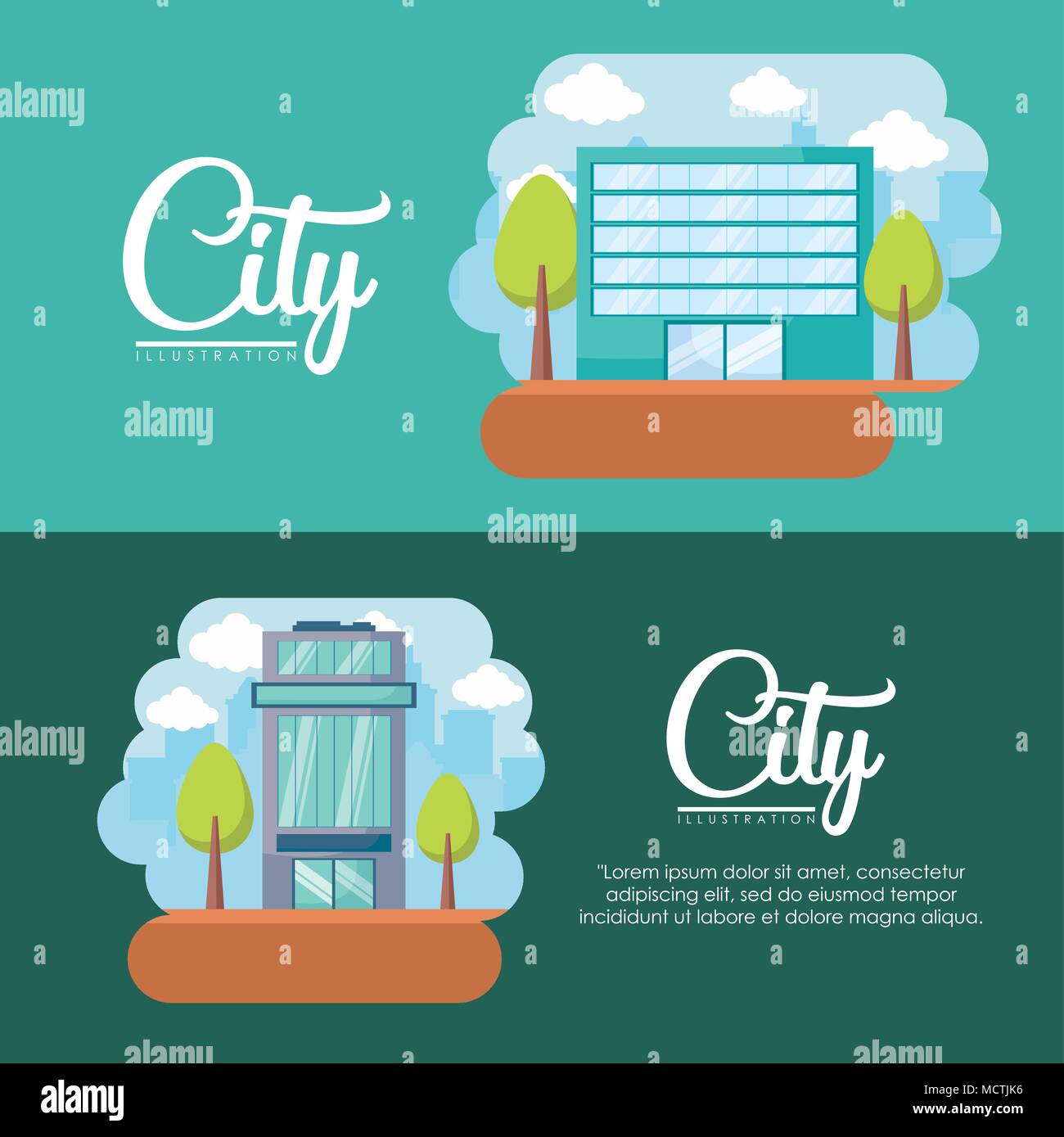 Infographic of city concept with city buildings over turquoise ...