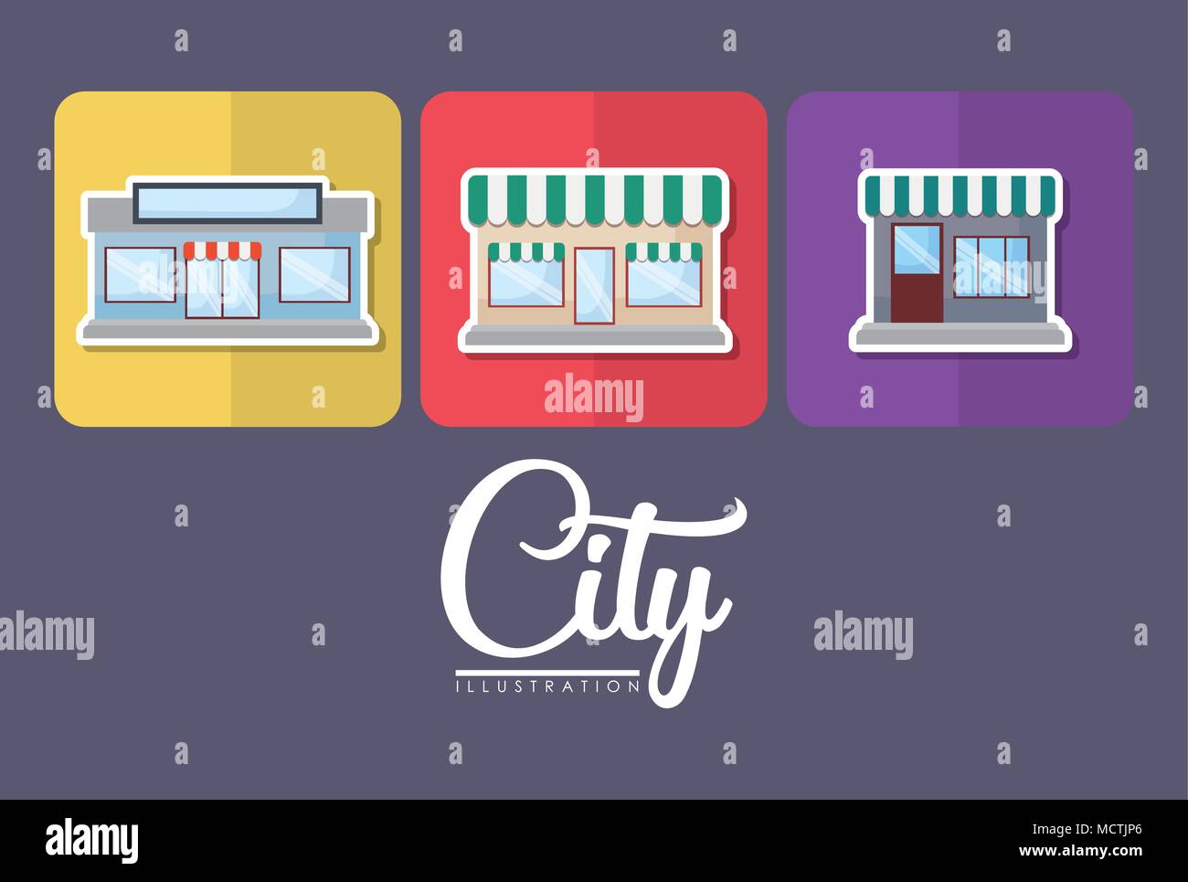 icon set of city concept with stores related icons over colorful ...