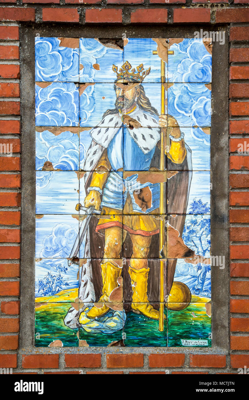 Peleas de Arriba, Spain. Painted tile representing King Ferdinand III ...
