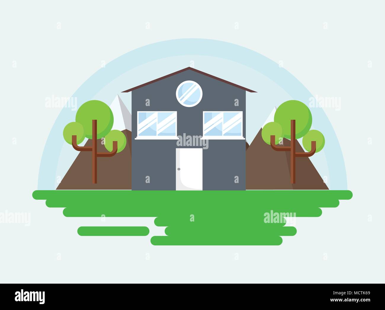 house with trees over white background, colorful design. vector ...