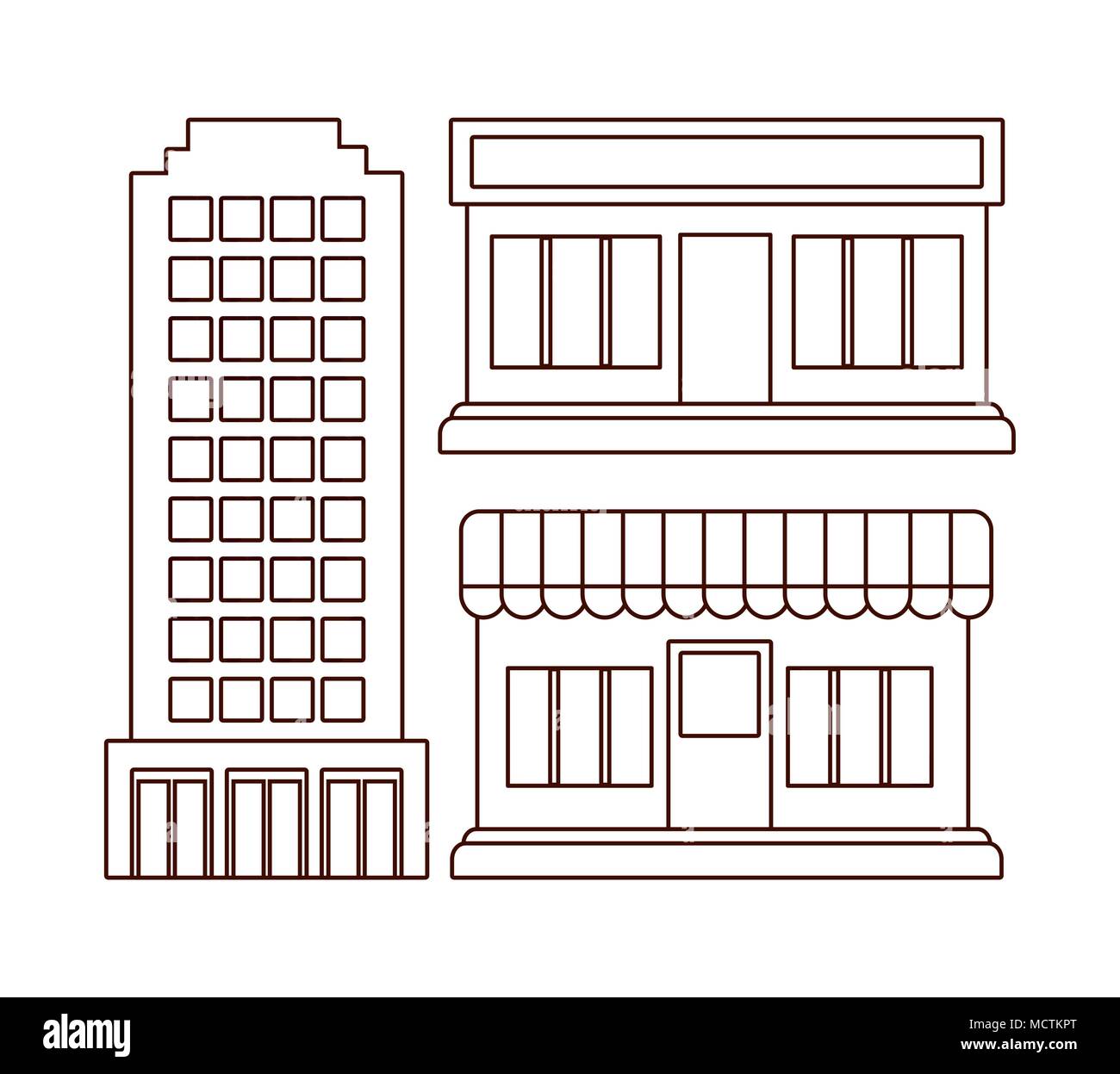 icon set of stores and building over white background, vector ...