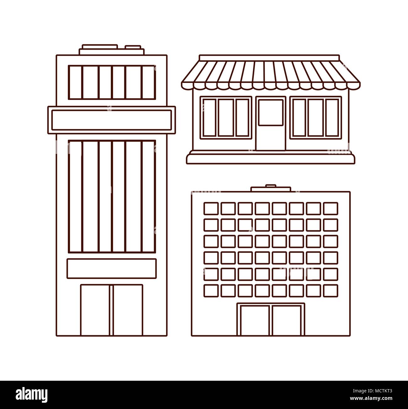 icon set of stores and building over white background, vector ...