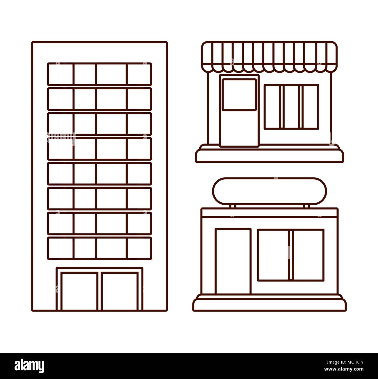 icon set of stores and building over white background, vector ...