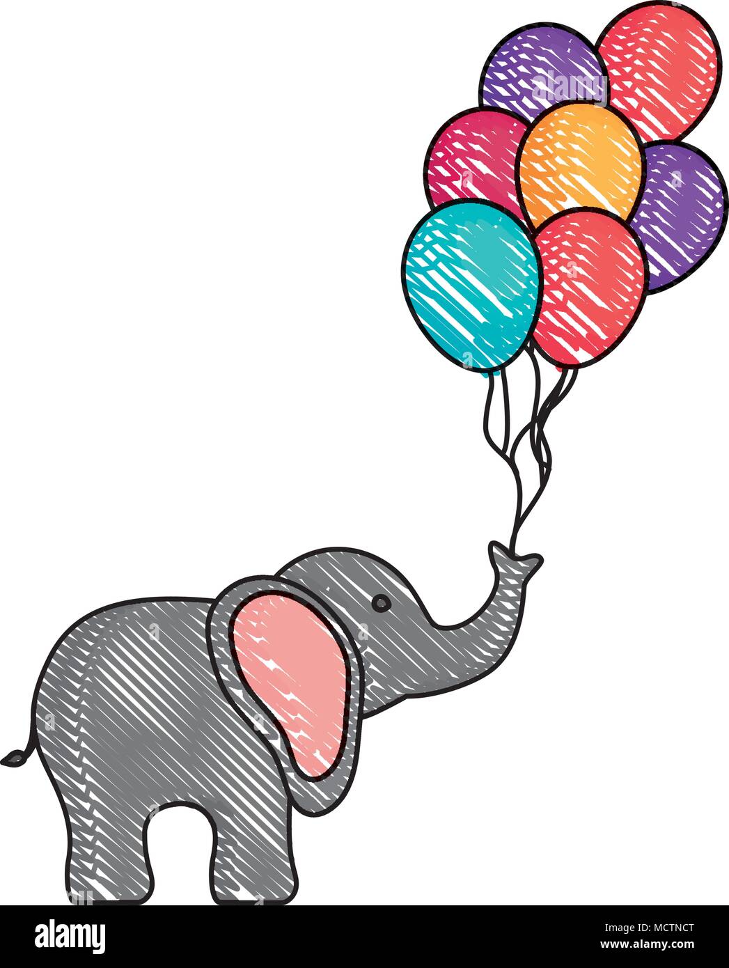 cute elephant with balloons over white background, colorful design ...