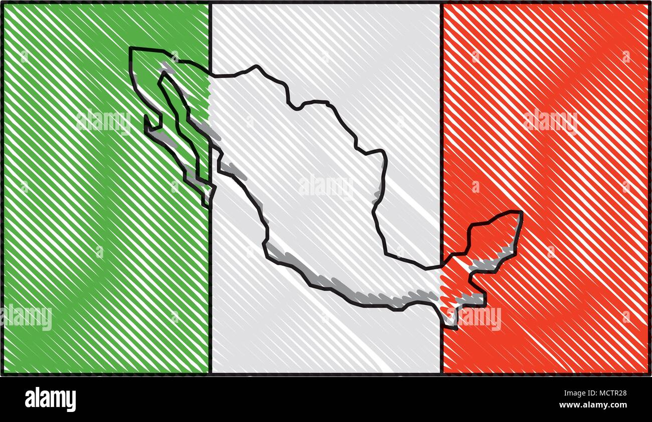 flag of mexico with country map shape over white background, colorful ...