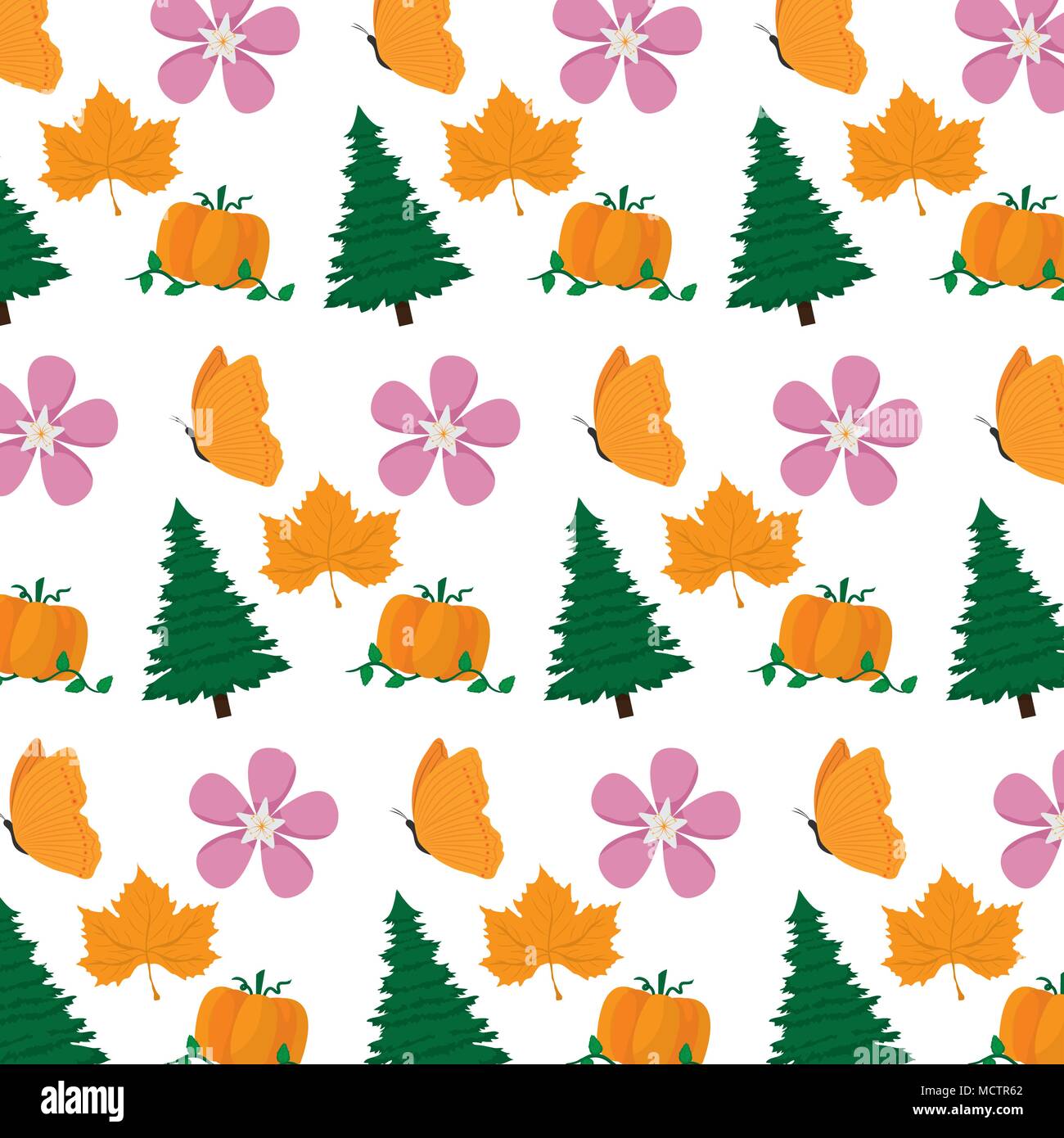 pine tree with flower and pumpkin background Stock Vector Image & Art ...