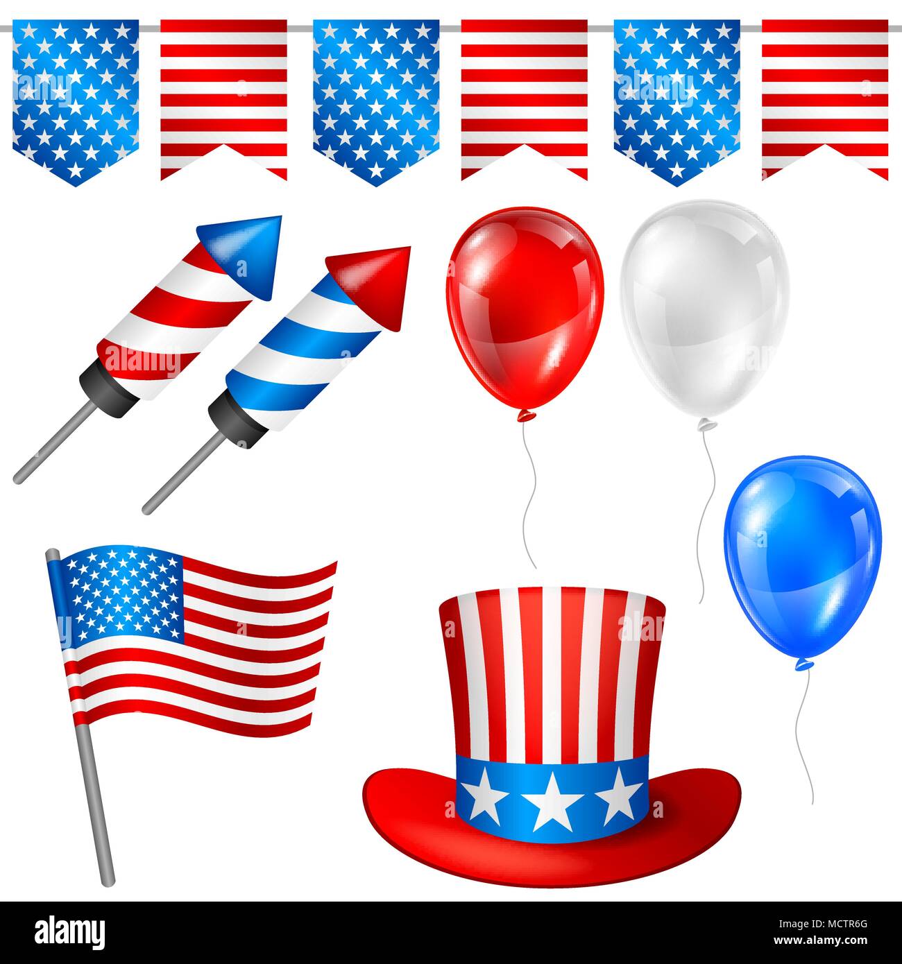 Fourth of July Independence Day symbols set. American patriotic ...
