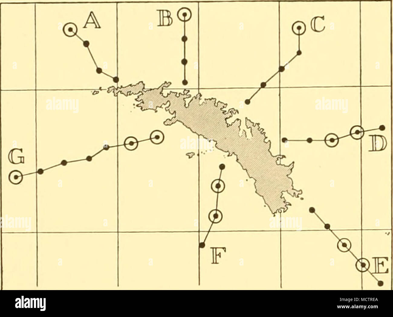 . Key chart showing" position of lines of stations shown in figure ...