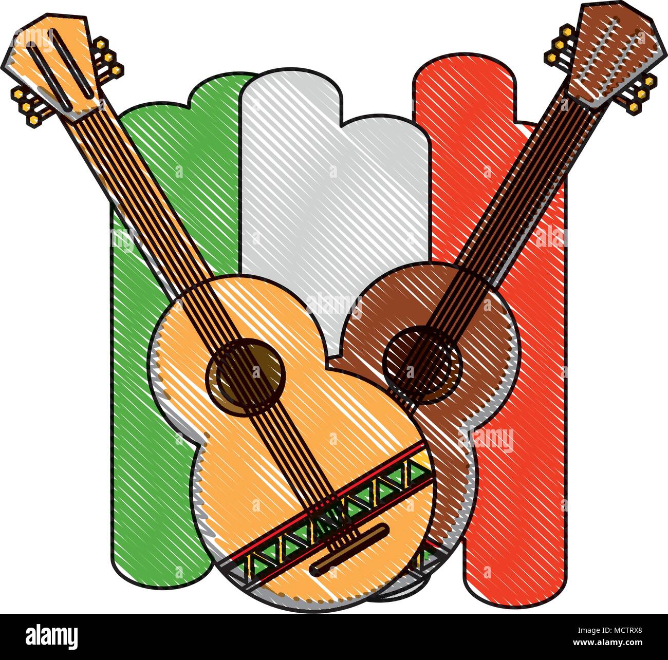 Flag of mexico and guitars icon over white background, colorful design ...