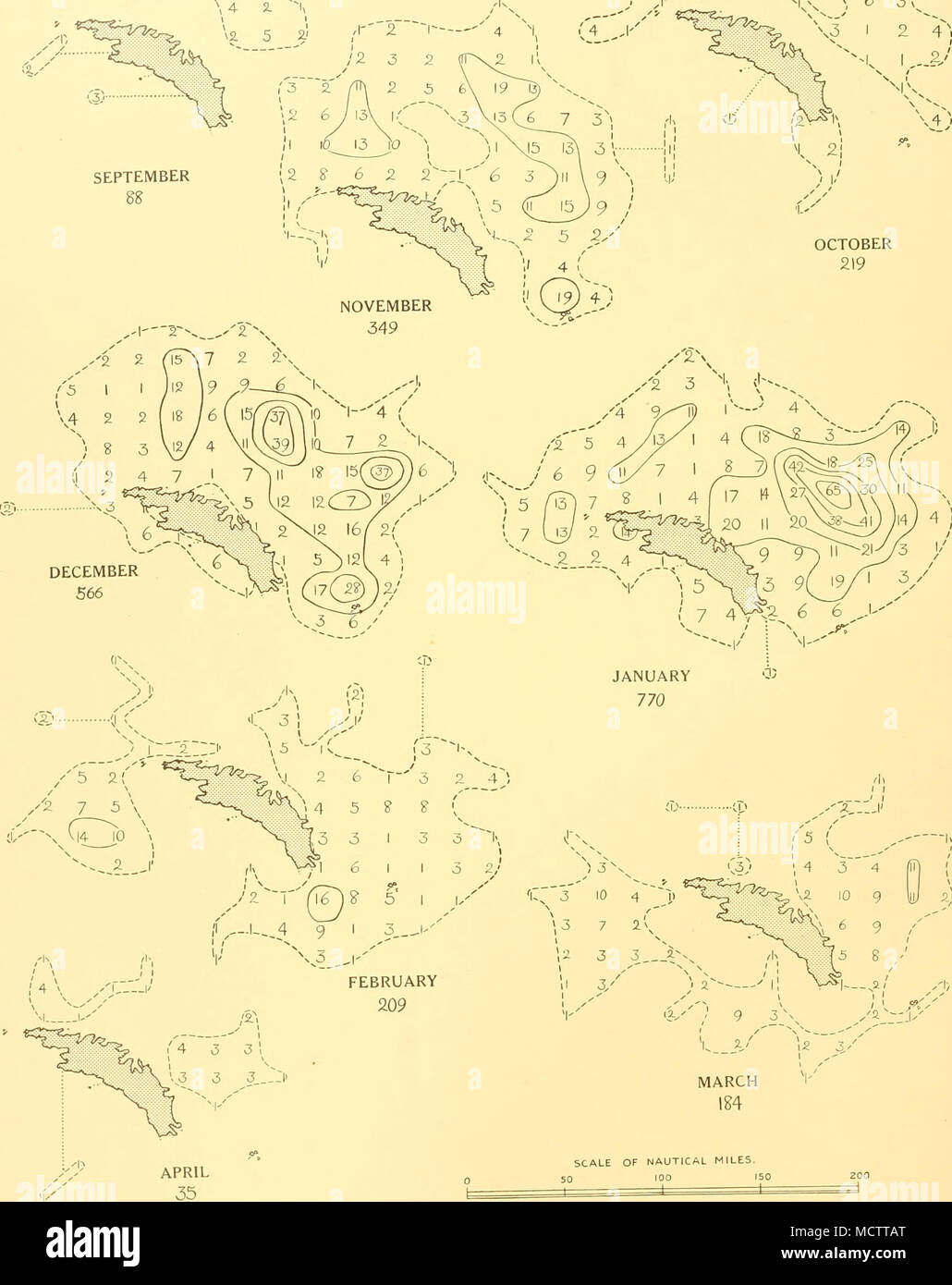 . SCALE OF NAUTICAL MILES. 50 100 150 Distribution of Fin whales taken ...