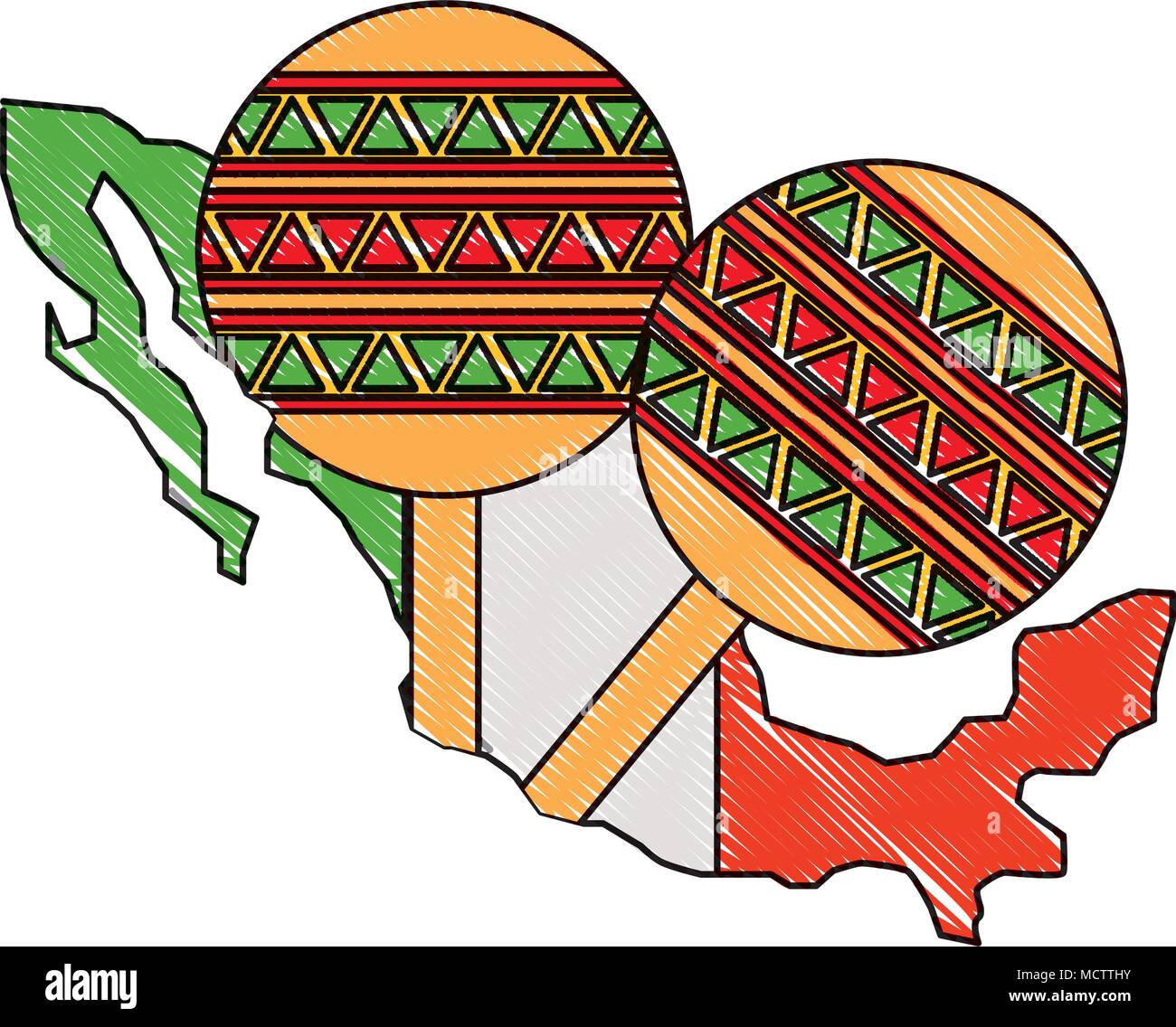 map of mexico with mexican maracas icon over white background, colorful ...