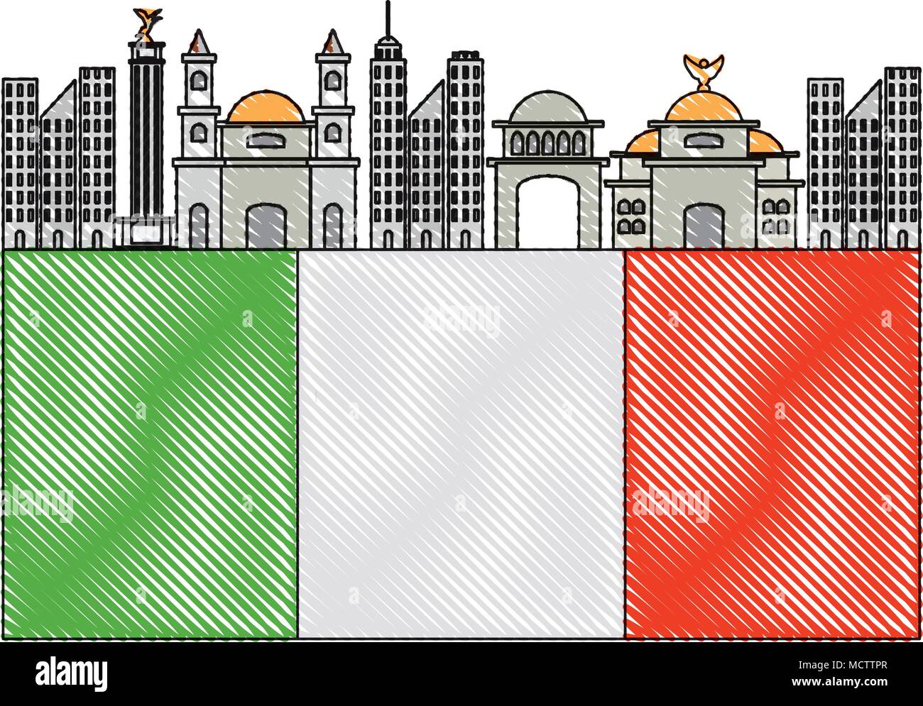flag of mexico with iconic mexican building icon over white background ...