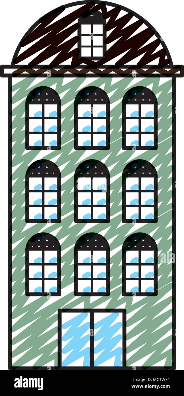 doodle modern urban building architecture with windows Stock Vector ...