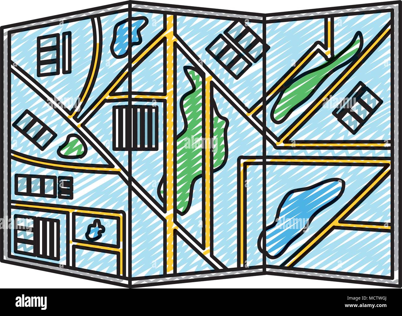 doodle modern map with route location technology Stock Vector Image ...