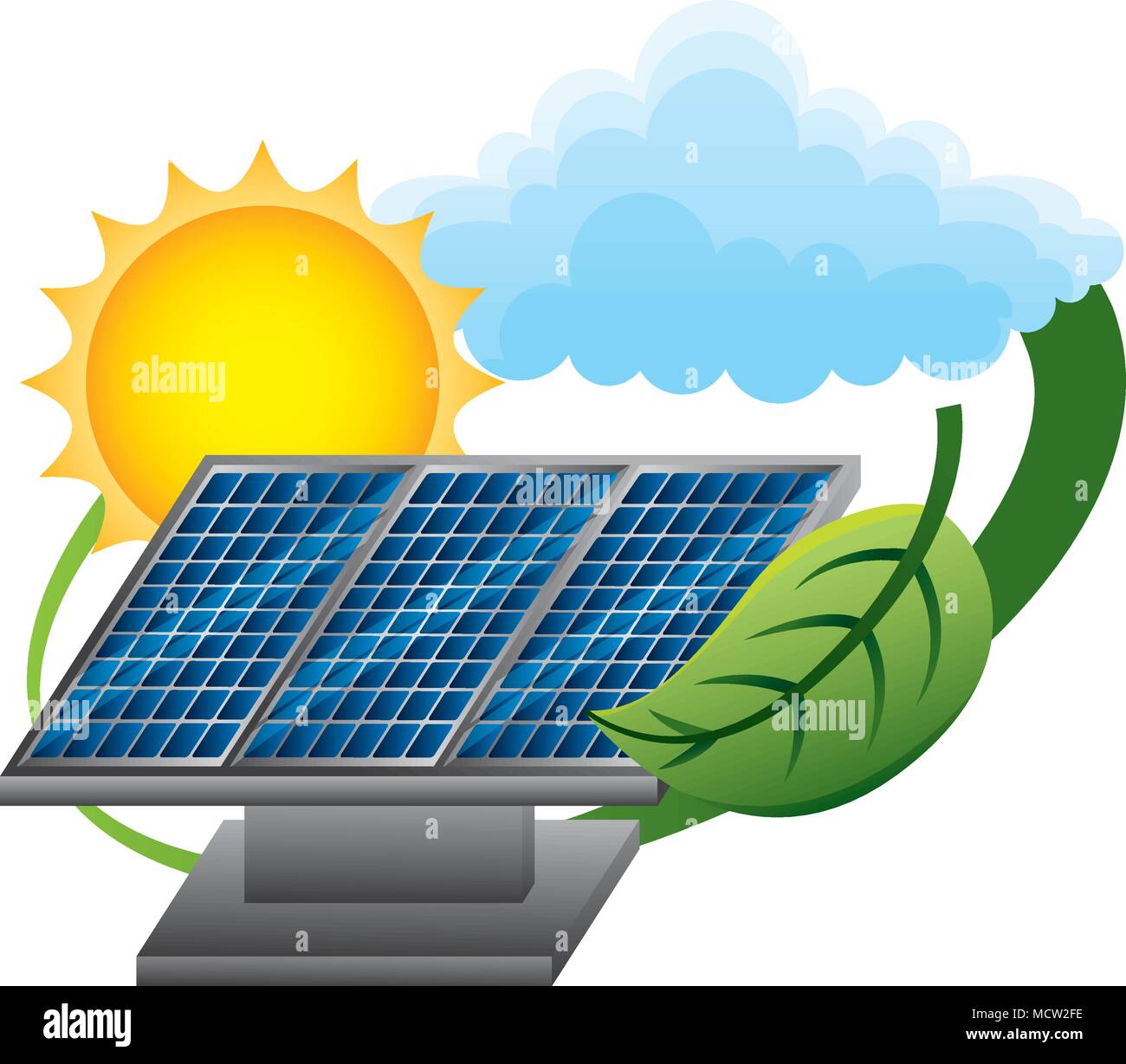 panels solar with leaf and sun ecology energy Stock Vector Image & Art ...