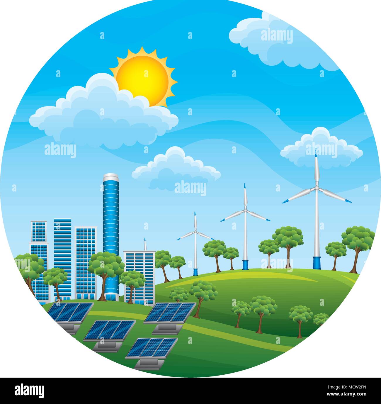landscape with turbines energy power Stock Vector Image & Art - Alamy