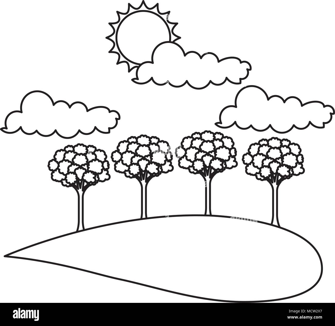 landscape with trees and sun Stock Vector Image & Art - Alamy
