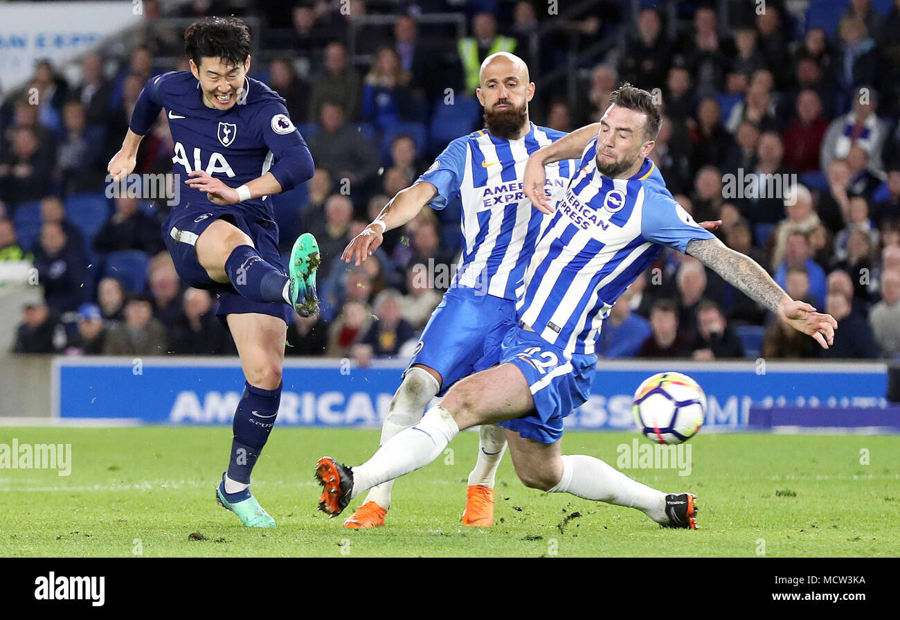 Tottenham Hotspur's Son Heung-Min shoots at goal during the Premier ...