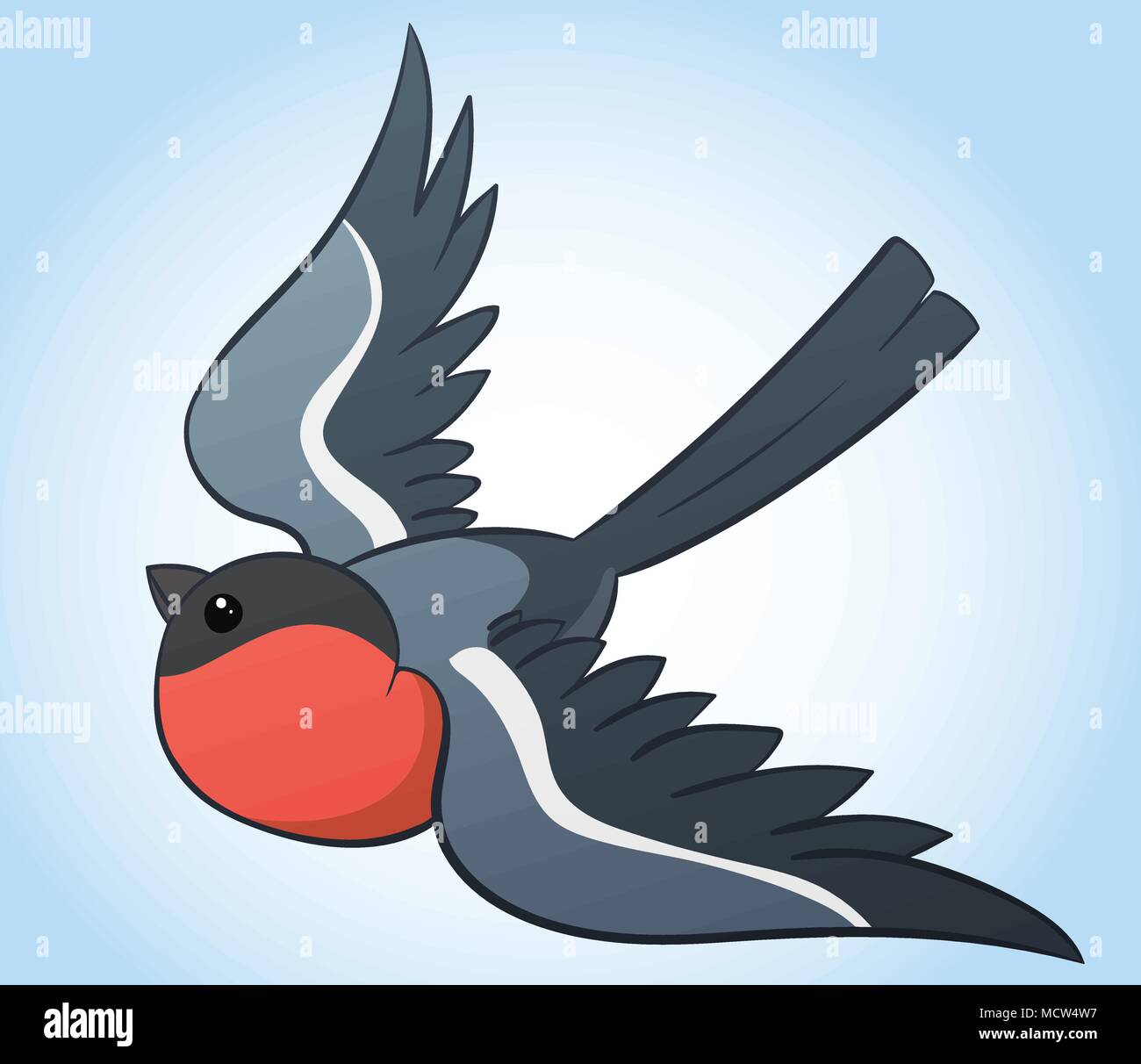 Flying bullfinch, simple hand drawn vector illustration Stock Vector ...