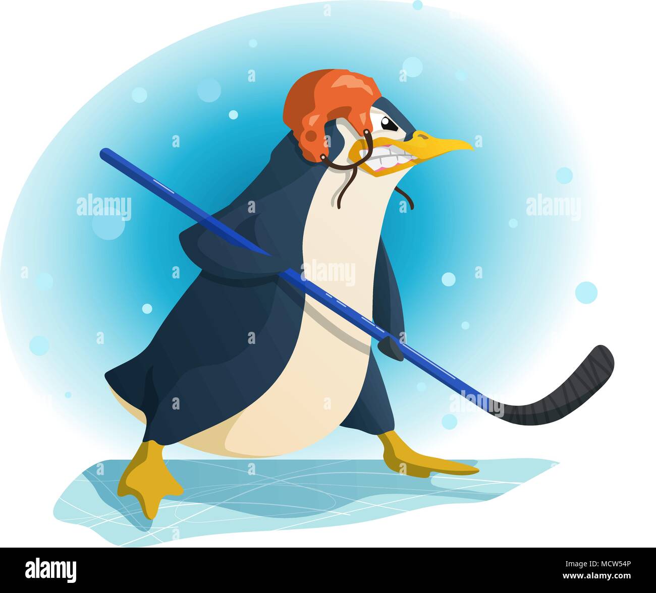 Aggressive penguin ice hockey player, cartoon vector illustration Stock ...