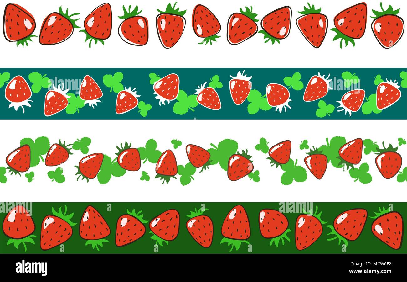 Cartoon strawberry endless borders vector set for your summer design ...